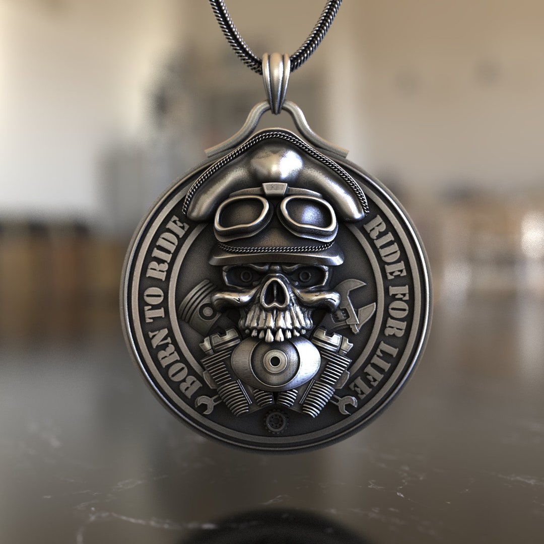 Skull "born to Ride, Ride for Life" Pendant, 925 Sterling Silver ...
