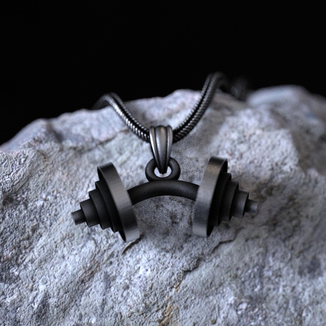 925 Sterling Silver Dumbbell Pendant, Fitness Necklace, Gym Jewelry ...