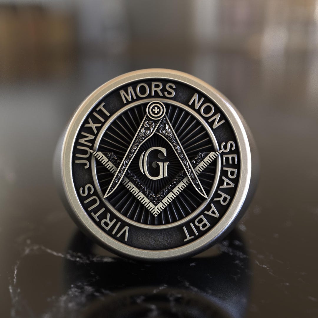 925 Sterling Silver Signet, Freemason Square & Compasses, Gimmel Symbol ...