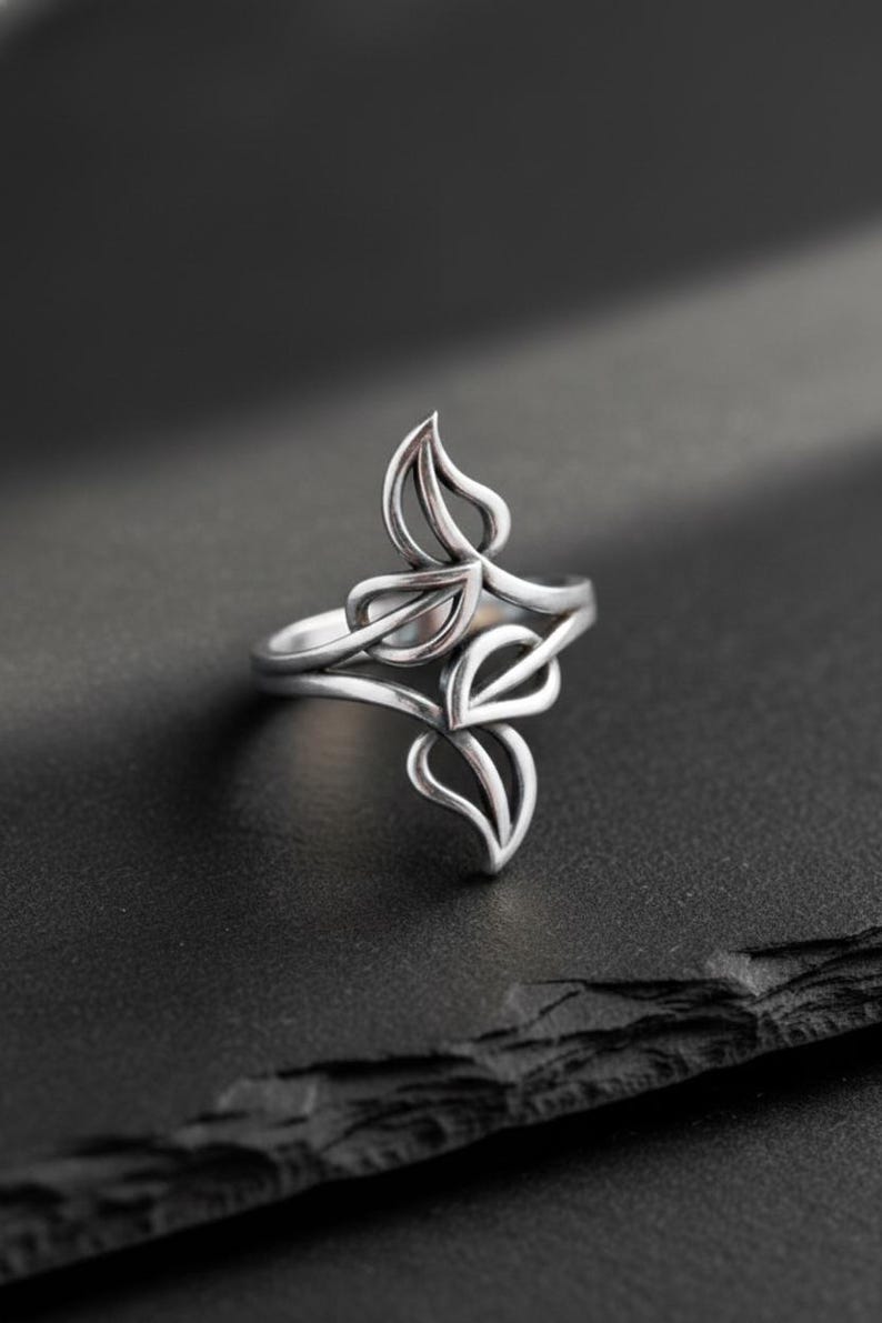 Leaves Silver Ring 925 Sterling Silver Nature-inspired Jewelry Elegant ...