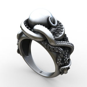 Octopus 925 Silver Ring, Handcrafted, Adjustable, Unisex, Ocean ...