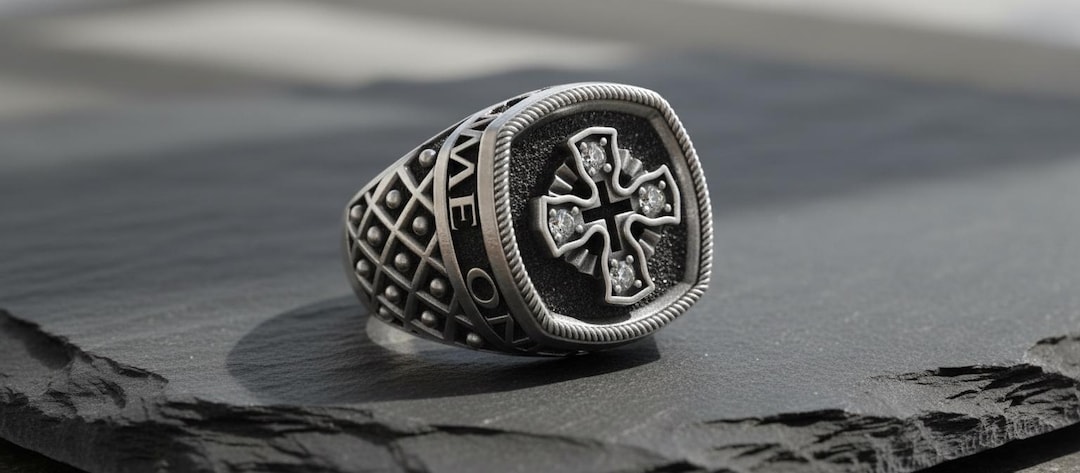 Templar Cross Ring Religious Jewelry Signet, Oxidized Silver Finish ...