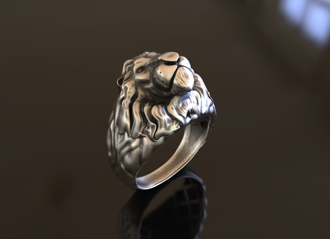 Men Silver Lion Ring, Men Lion Head Ring, Signet Silver Lion Ring, Mens ...