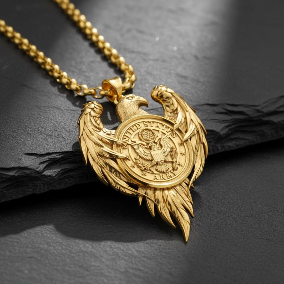 US Army Eagle Pendant Gold Vermeil Military Jewelry American Patriotic ...