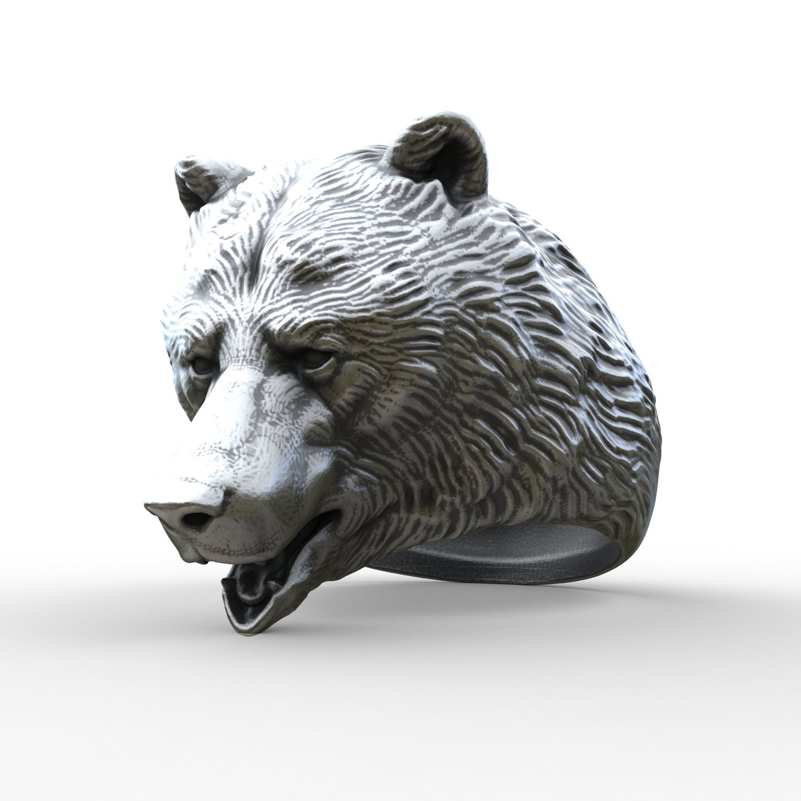 Bear Head Unique Handcrafted 925 Sterling Silver Ring - Nature Inspired ...