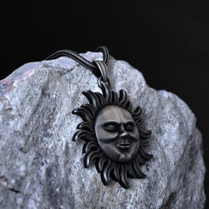 Majestic Sun Face Pendant Necklace in 925 Sterling Silver, Celestial ...
