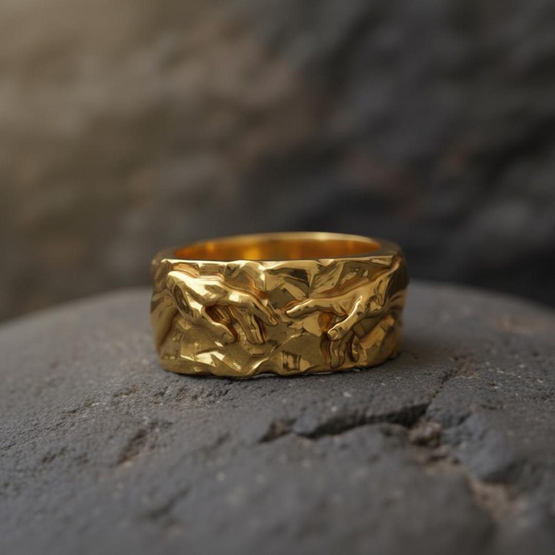 Creation of Adam Ring Luxury Band, Hands of God Ring 925 Sterling ...
