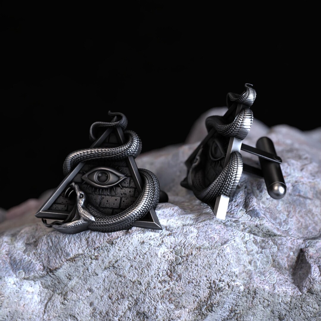 925 Sterling Silver All-seeing Eye Pyramid Cufflinks With Serpent ...