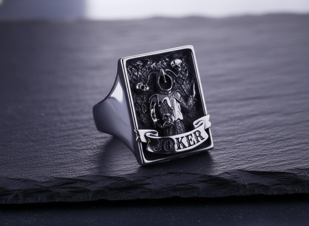 Joker Ring Gothic Skull Signet: Sinister Jester Design - Oxidized 925 ...