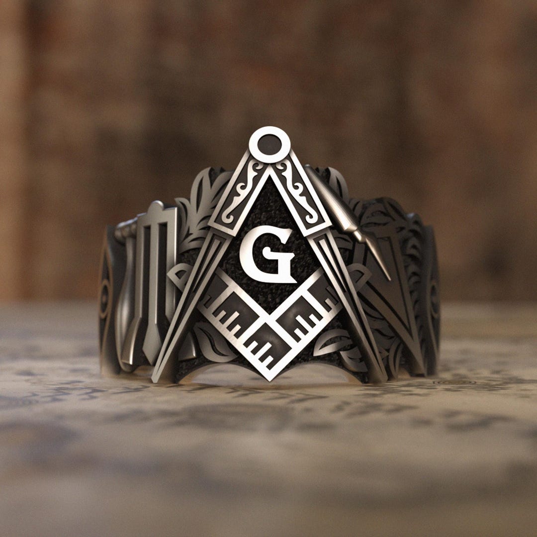 Freemason Band, Sterling Silver Mens Masonic Ring, Handmade Cross Ring ...