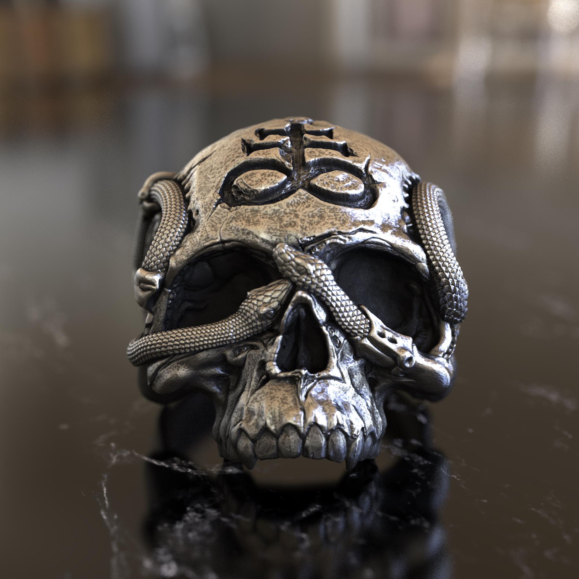 925 Sterling Silver Leviathan Biomechanical Skull Ring, Ancient Alchemy ...