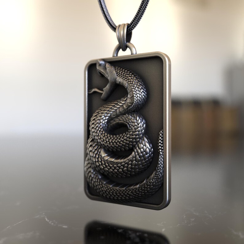 925 Sterling Silver Snake Necklace Men Women Serpent Pendant Dark ...