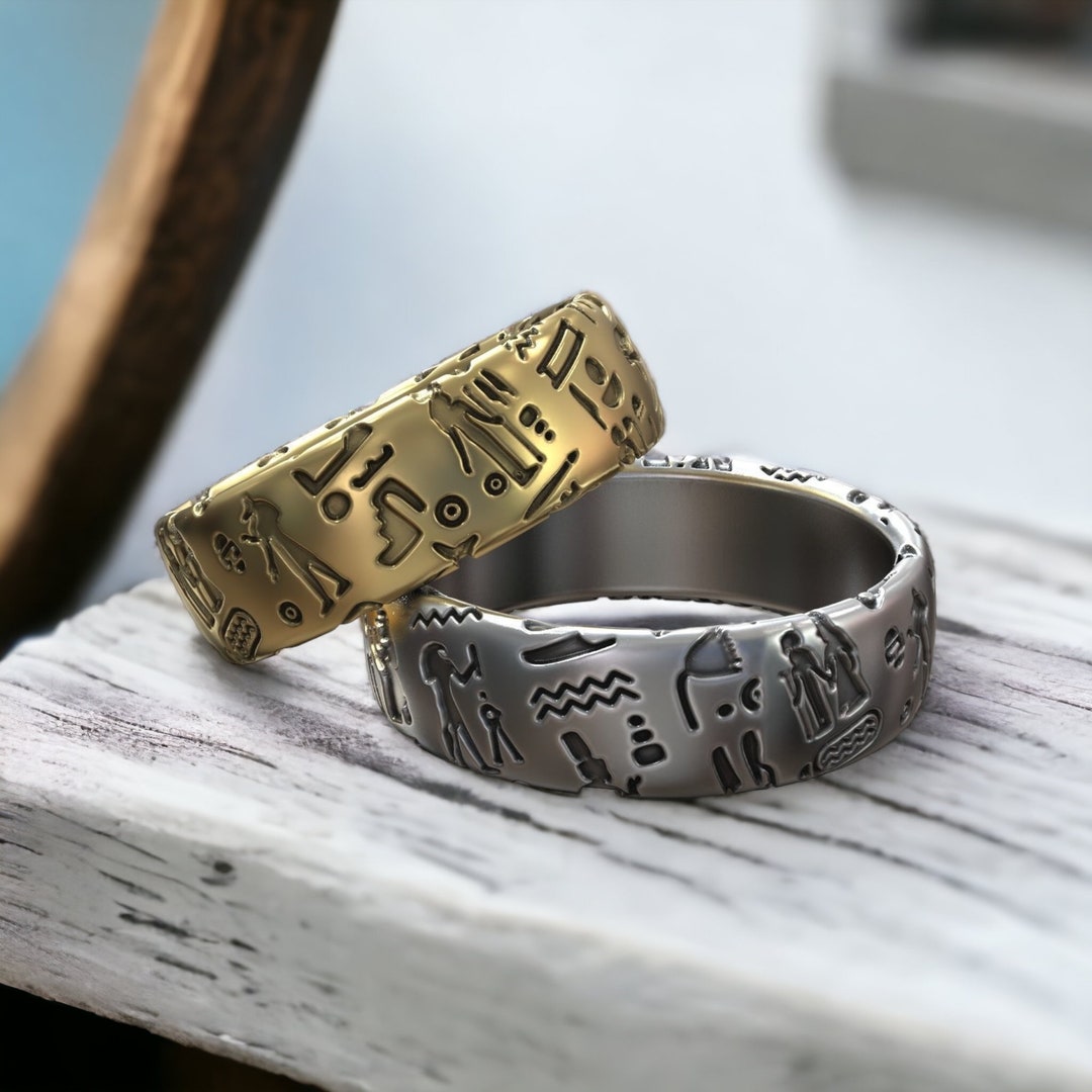 Ancient Egyptian Symbols Amulet Wedding Ring 925 Sterling Silver ...