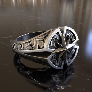 925 Sterling Silver Windrose Ring – North Star Compass Traveler Signet ...