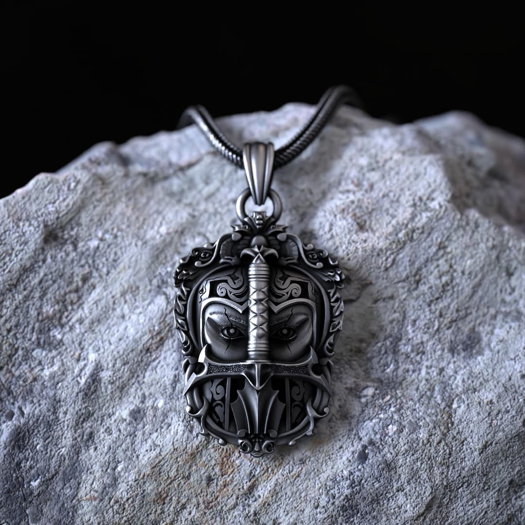 Majestic Samurai Warrior Mask Pendant Necklace 925 Sterling Silver ...