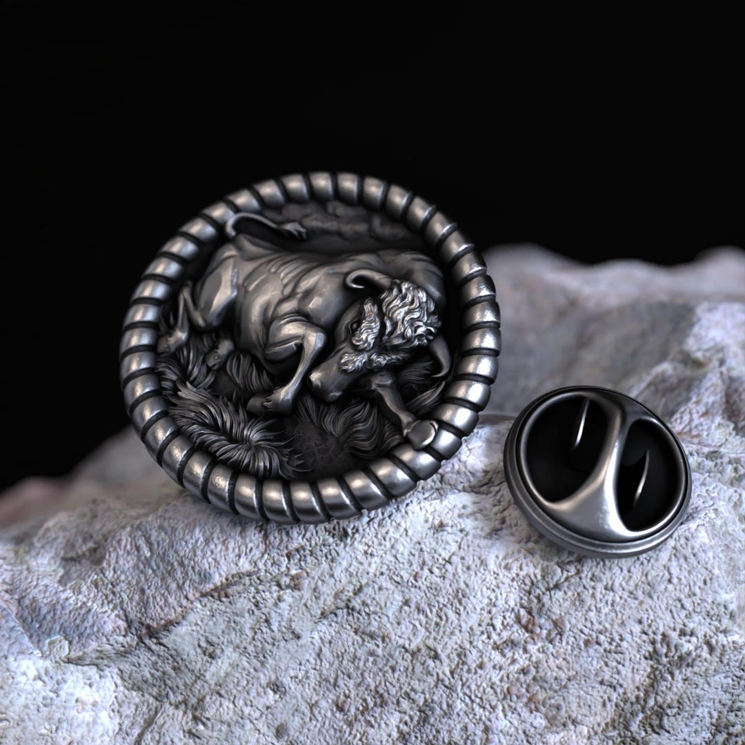 Sterling Silver Buffalo Lapel Pin Detailed Nature Animal Design Unique ...