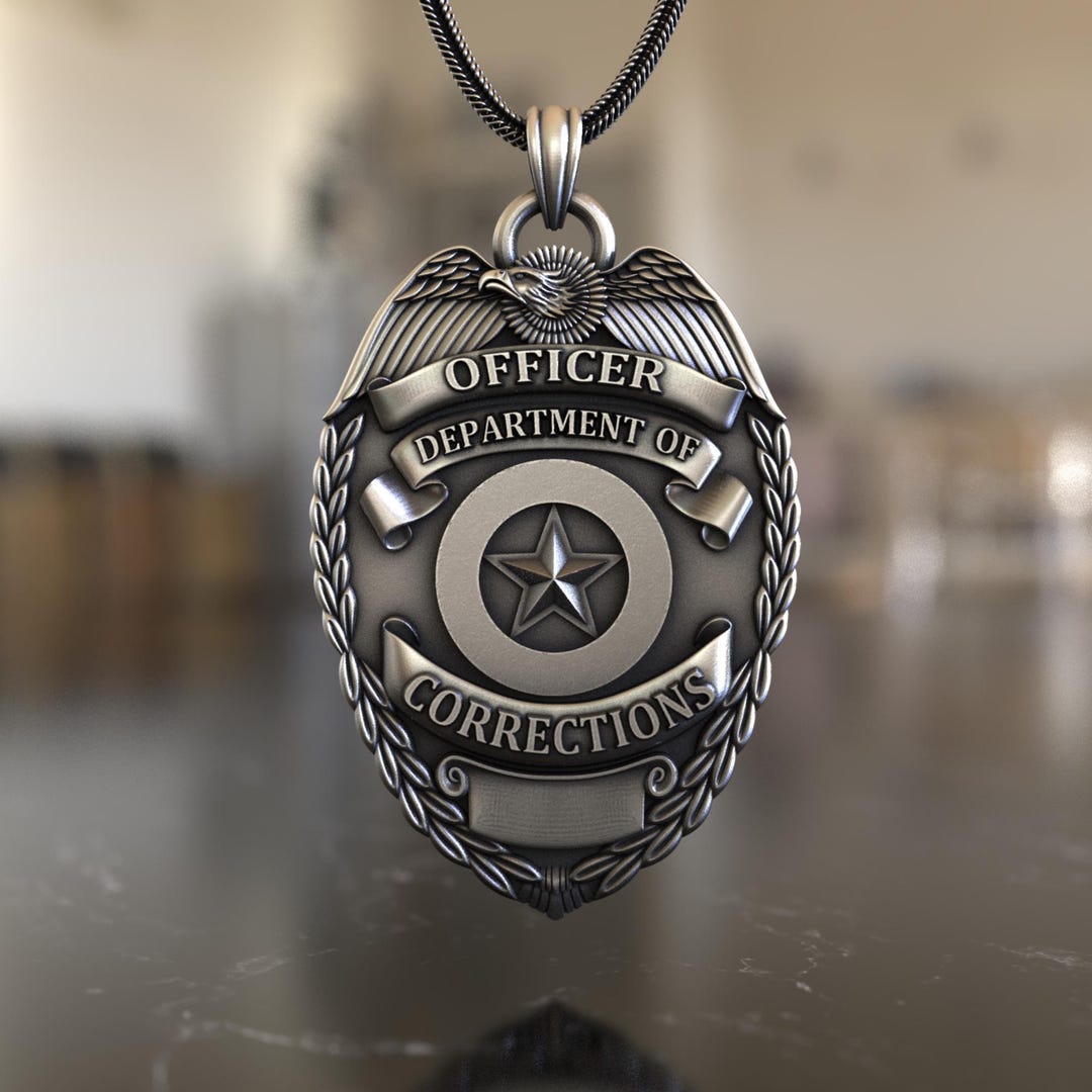 Correctional Officer Badge Pendant Necklace in 925 Sterling Silver ...
