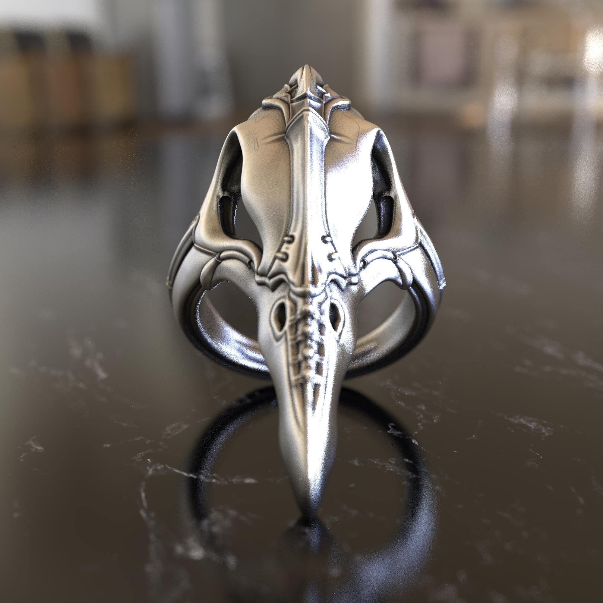 Unique Biomechanical Skull Ring, Plague Doctor Design, Handcrafted 925 ...