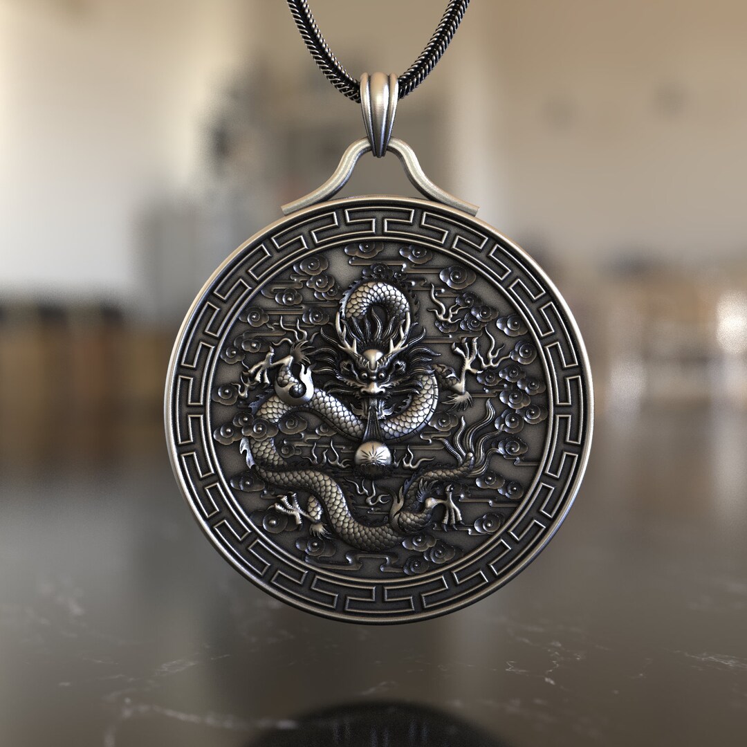 Dragon Board Asia Pendant, 925 Sterling Silver Necklace, Eastern ...