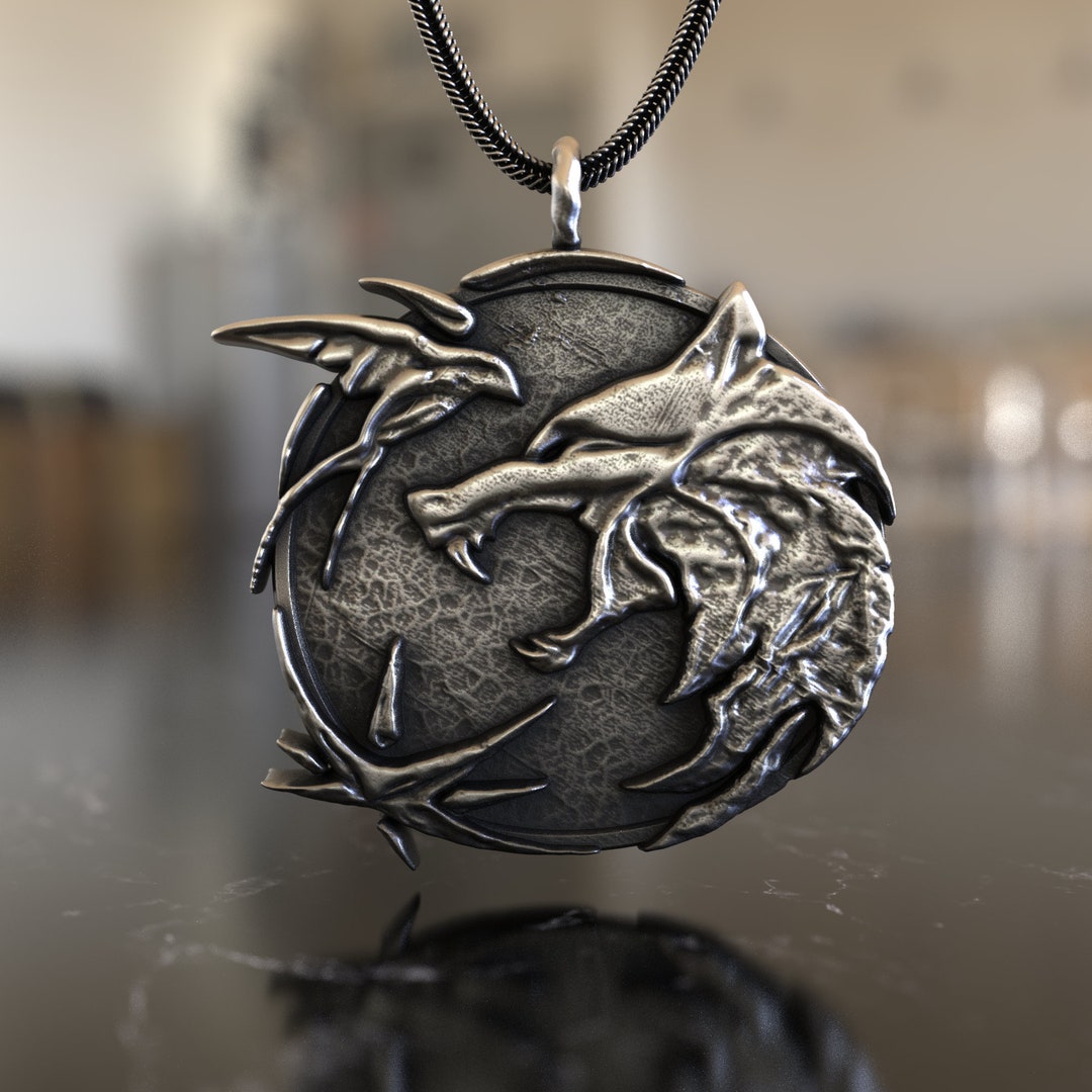 Two-sided Geralt Medallion Necklace 925 Sterling Silver Unique Witcher ...