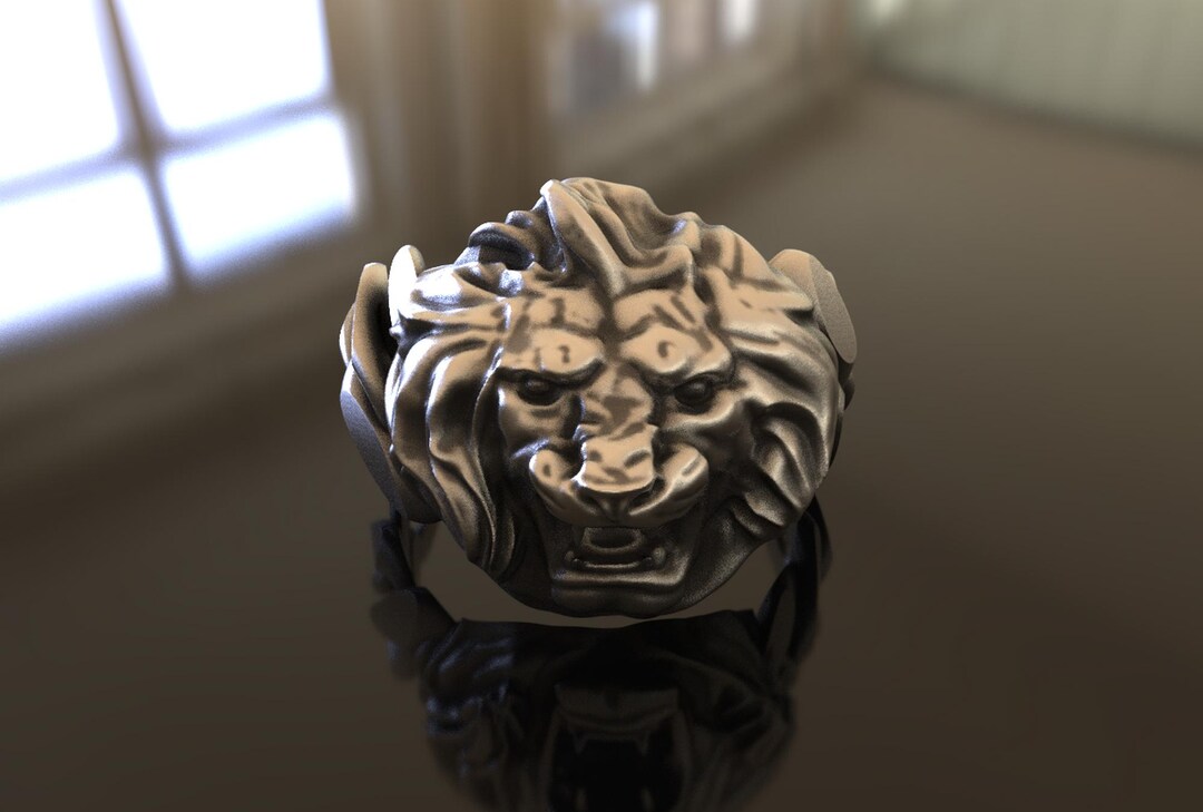 Chunky Lion Curb Chain Signet Ring, 925 Sterling Silver Cuban Link ...