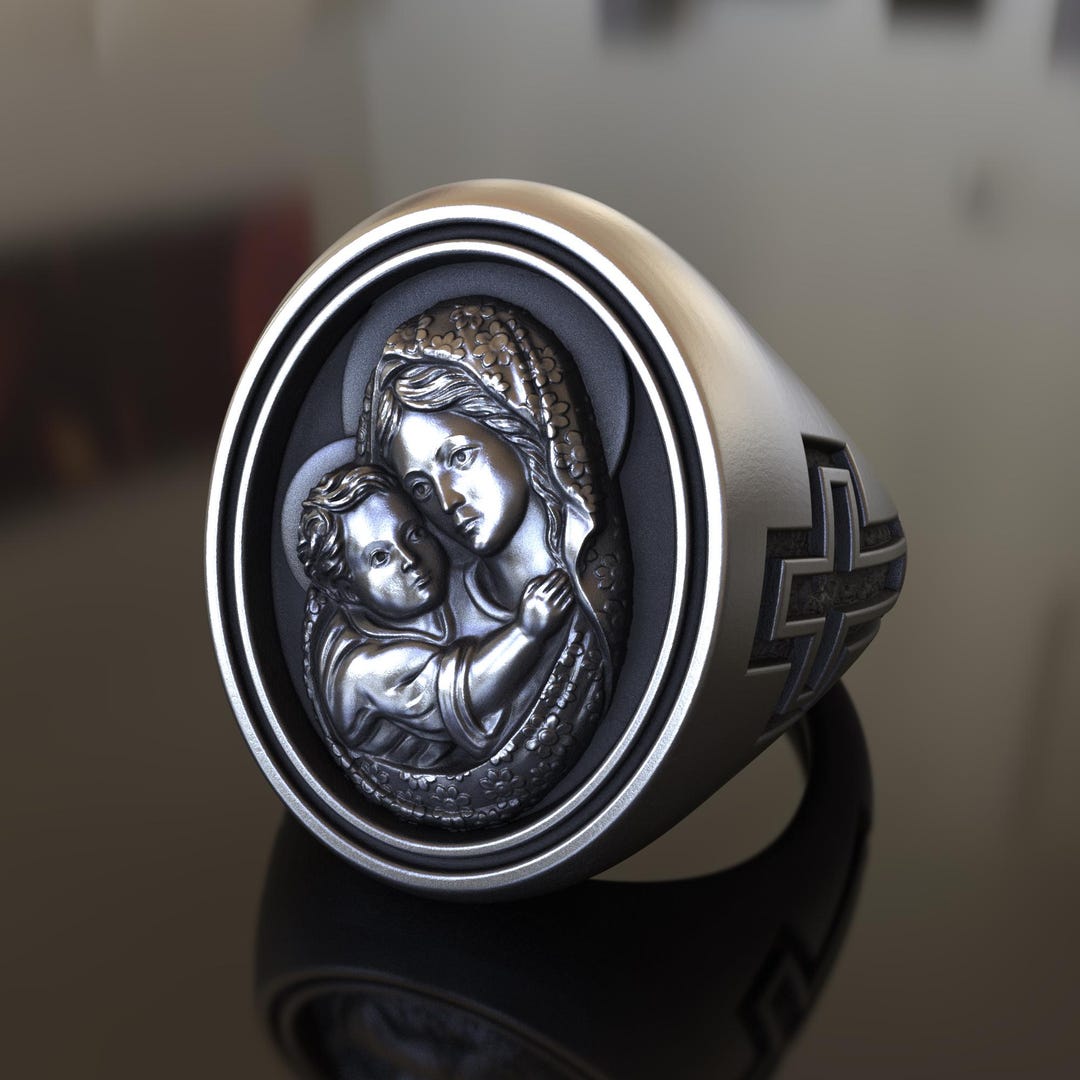 Virgin Mary Ring, 925 Sterling Silver, Handmade Mother of Jesus Ring ...