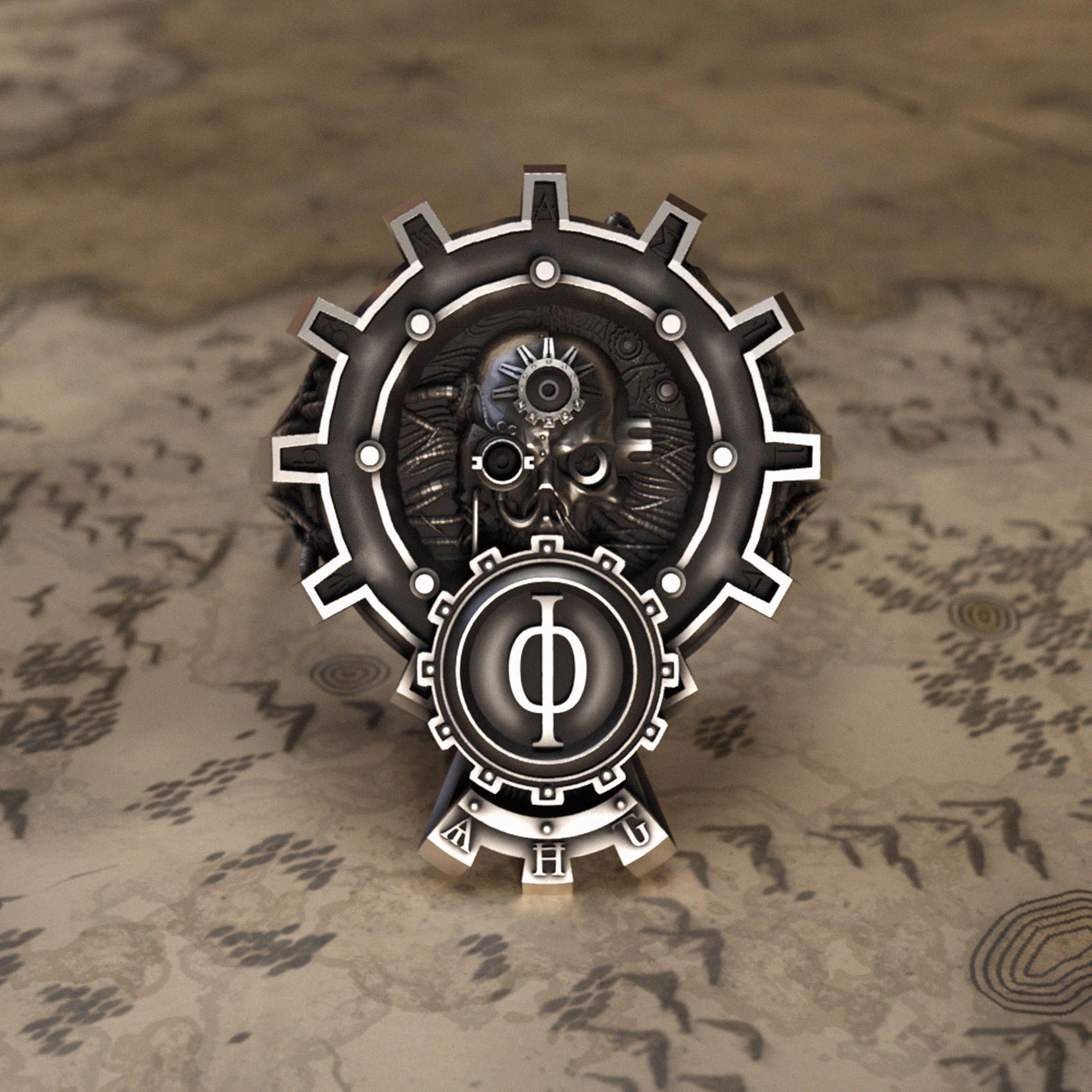 Adeptus Mechanicus Ring, 3D Chunky Ring, 925 Sterling Silver Biker Ring ...