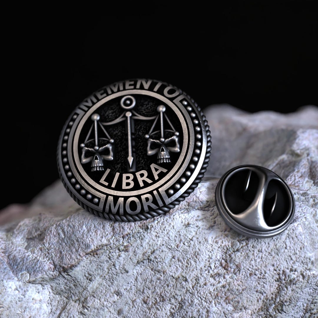 Memento Mori Libra Skull Scales Lapel Pin, Gothic Zodiac Symbol 925 ...