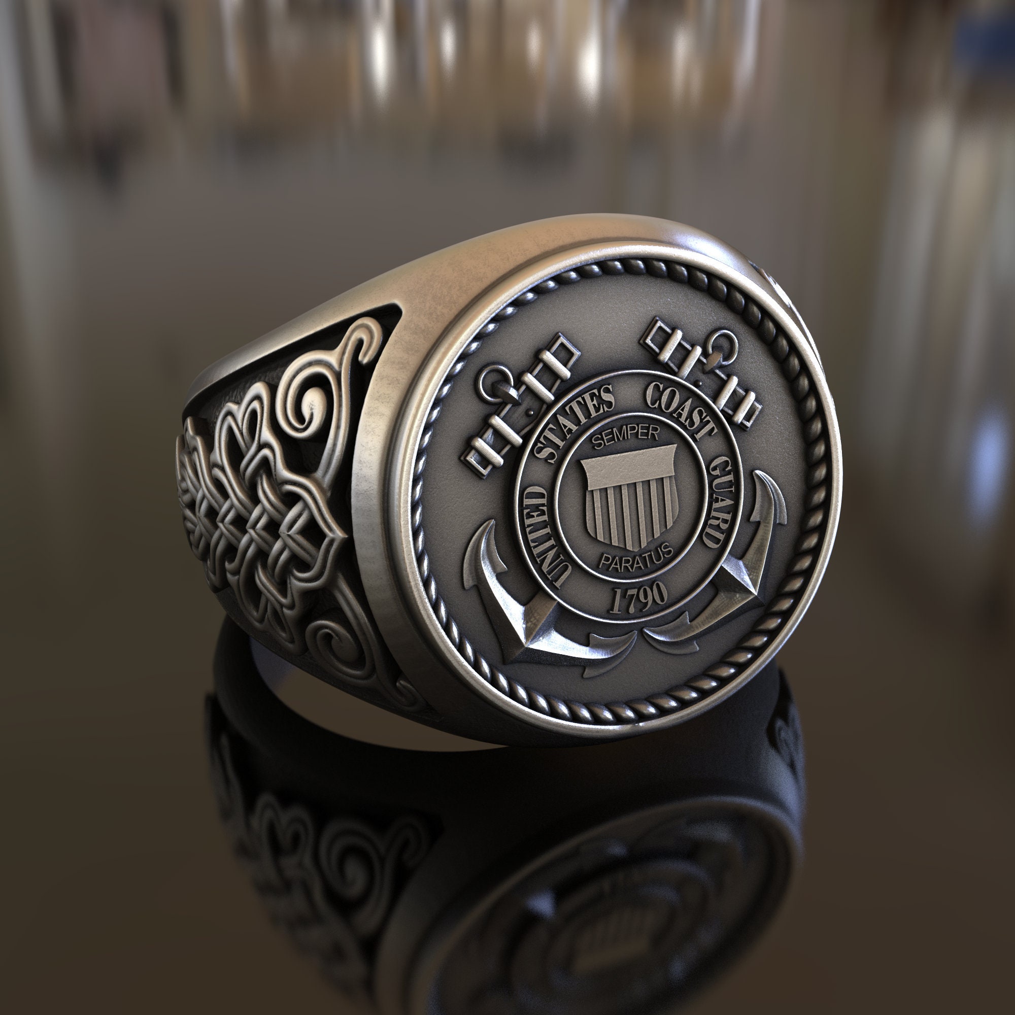 925 Sterling Silver USA Coast Guard Ring Nautical Tribute Handcrafted ...