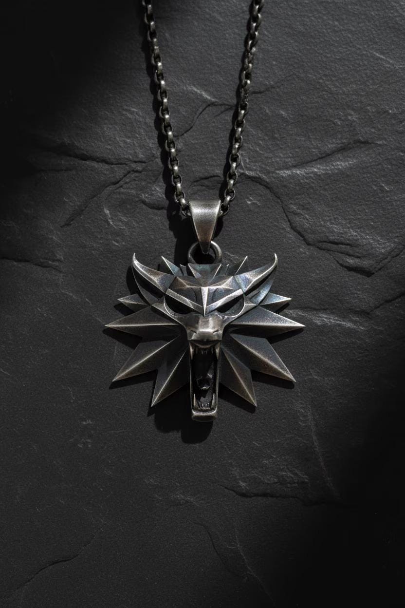 Wolf School Medallion 925 Sterling Silver Necklace Witcher Pendant ...