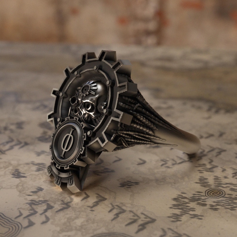 Adeptus Mechanicus Ring, 3D Chunky Ring, 925 Sterling Silver Biker Ring ...