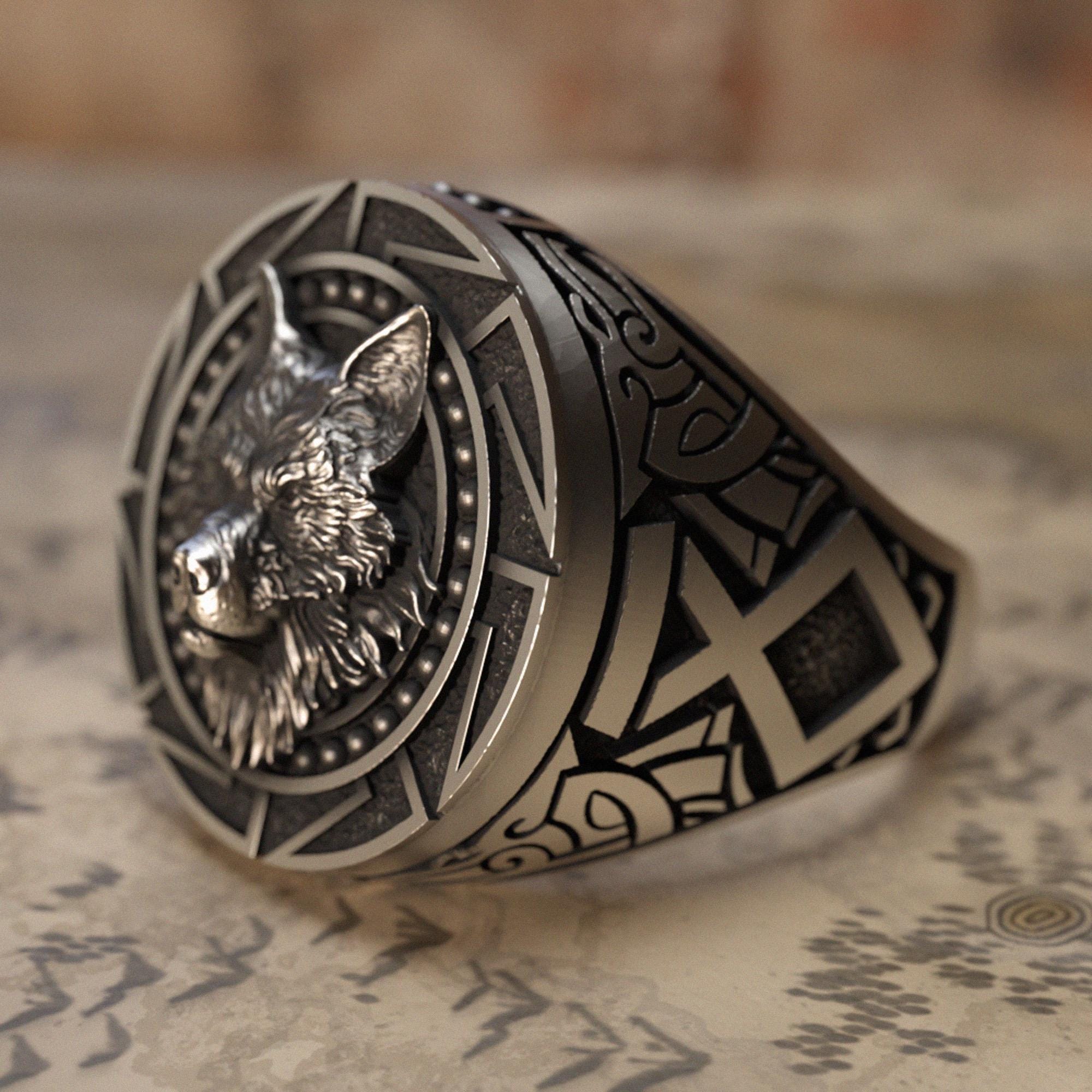 Wolf Sterling Silver Ring, Viking Wolf Oxidized Ring, Nordic Handmade ...
