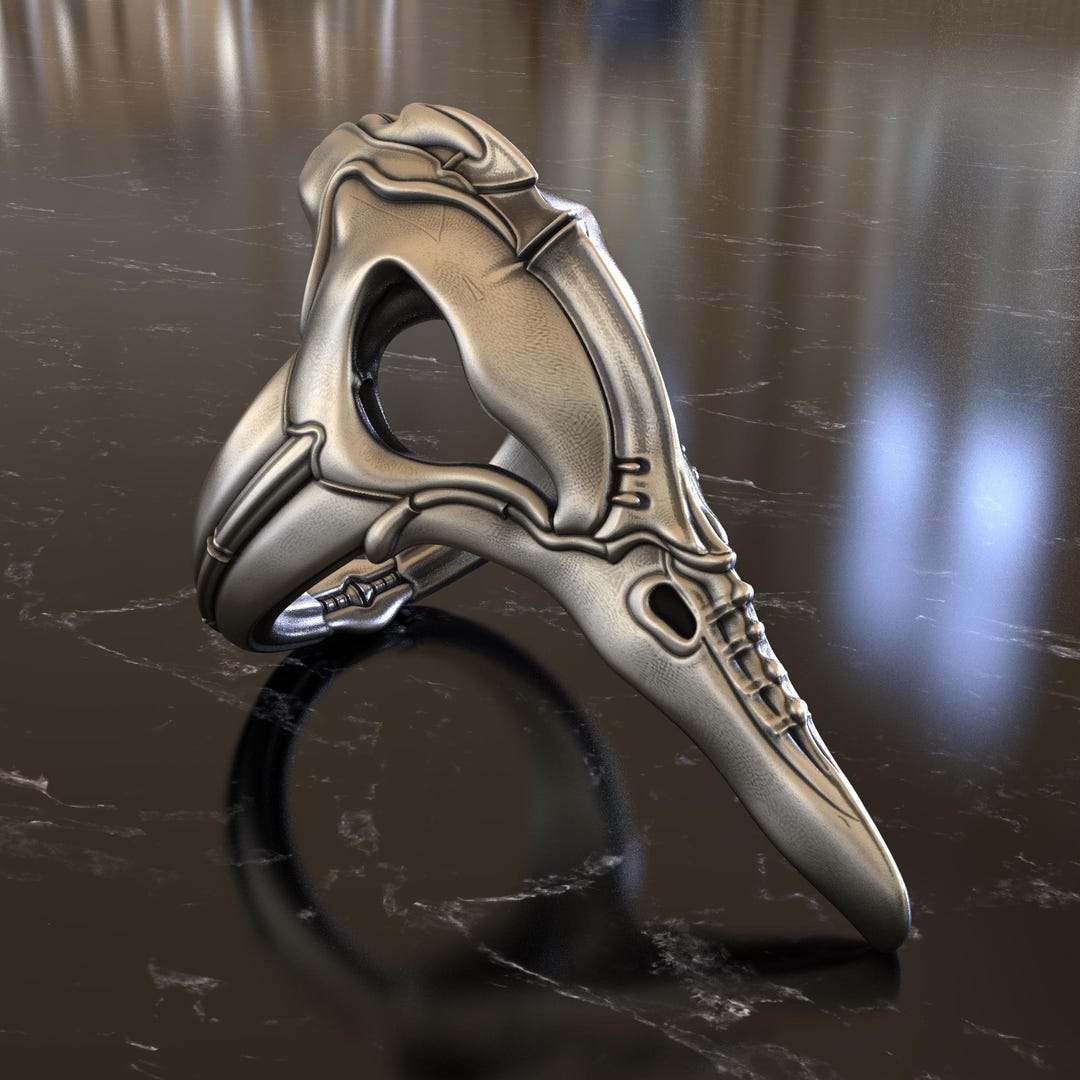 Unique Biomechanical Skull Ring, Plague Doctor Design, Handcrafted 925 ...