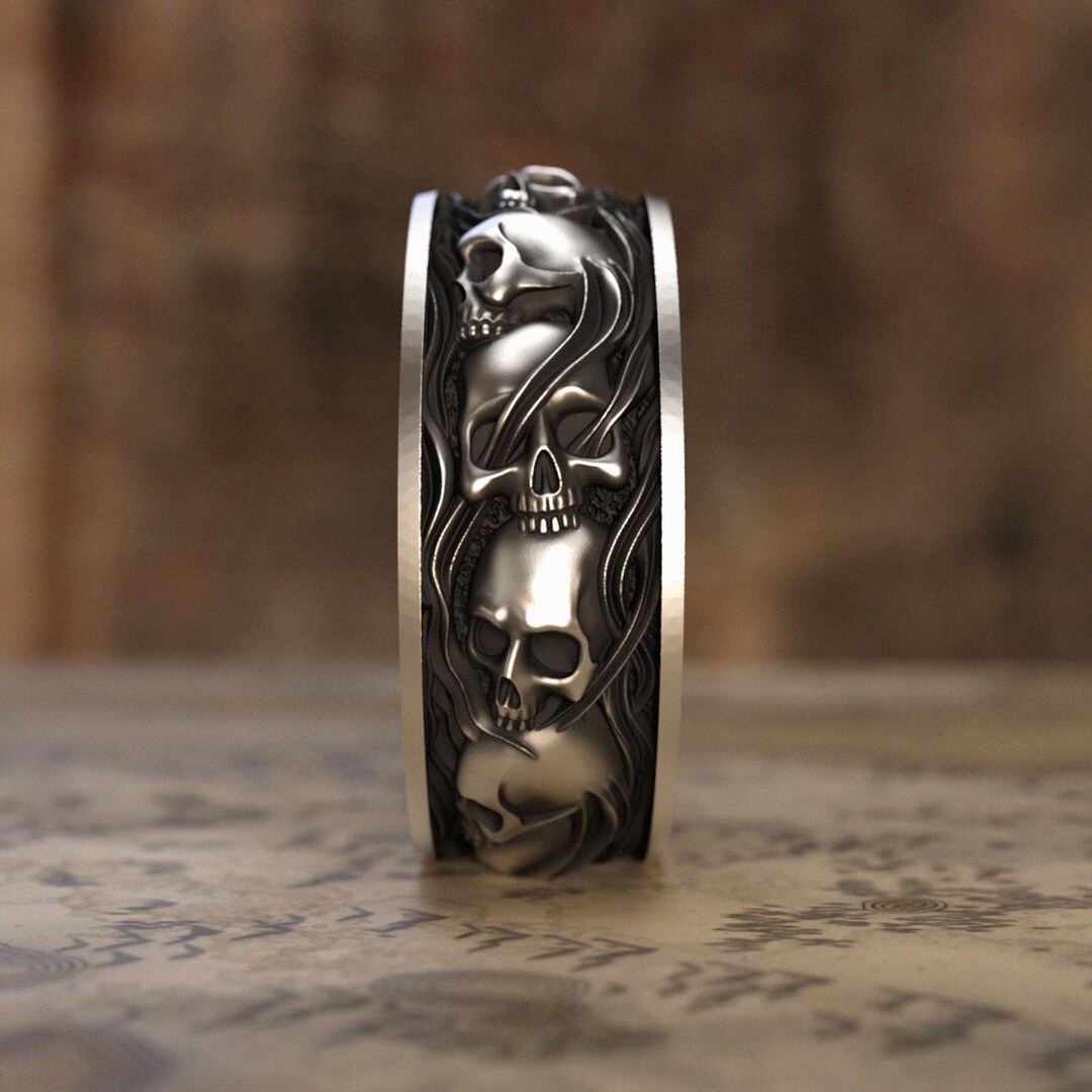 Gorgeous Skull Ring, Handmade Skull Engraved Biker Ring, Men Statement ...