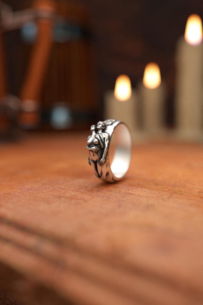 Adam & Eve Silver Ring, Handcrafted 925 Sterling, Unique Garden of Eden ...