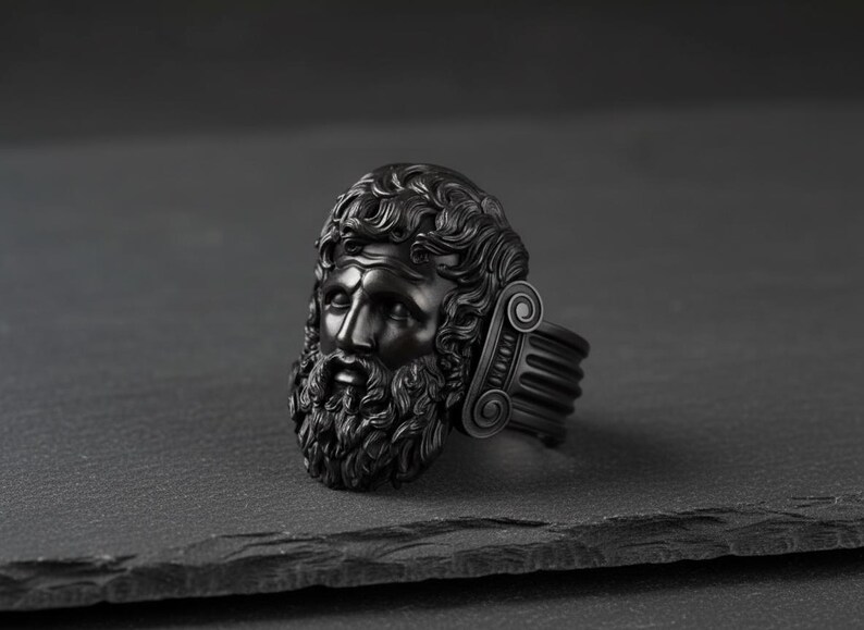 Zeus Ring Greek Mythology Statement Band, Detailed Face With Ionic ...