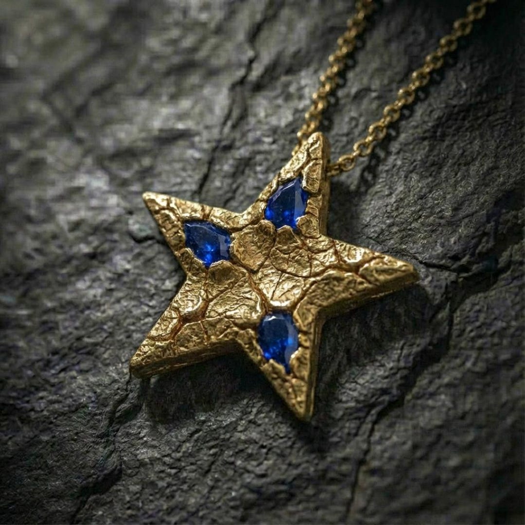 925 Sterling Silver Cracked Star Pendant 14K Gold Vermeil Blue Gemstone ...