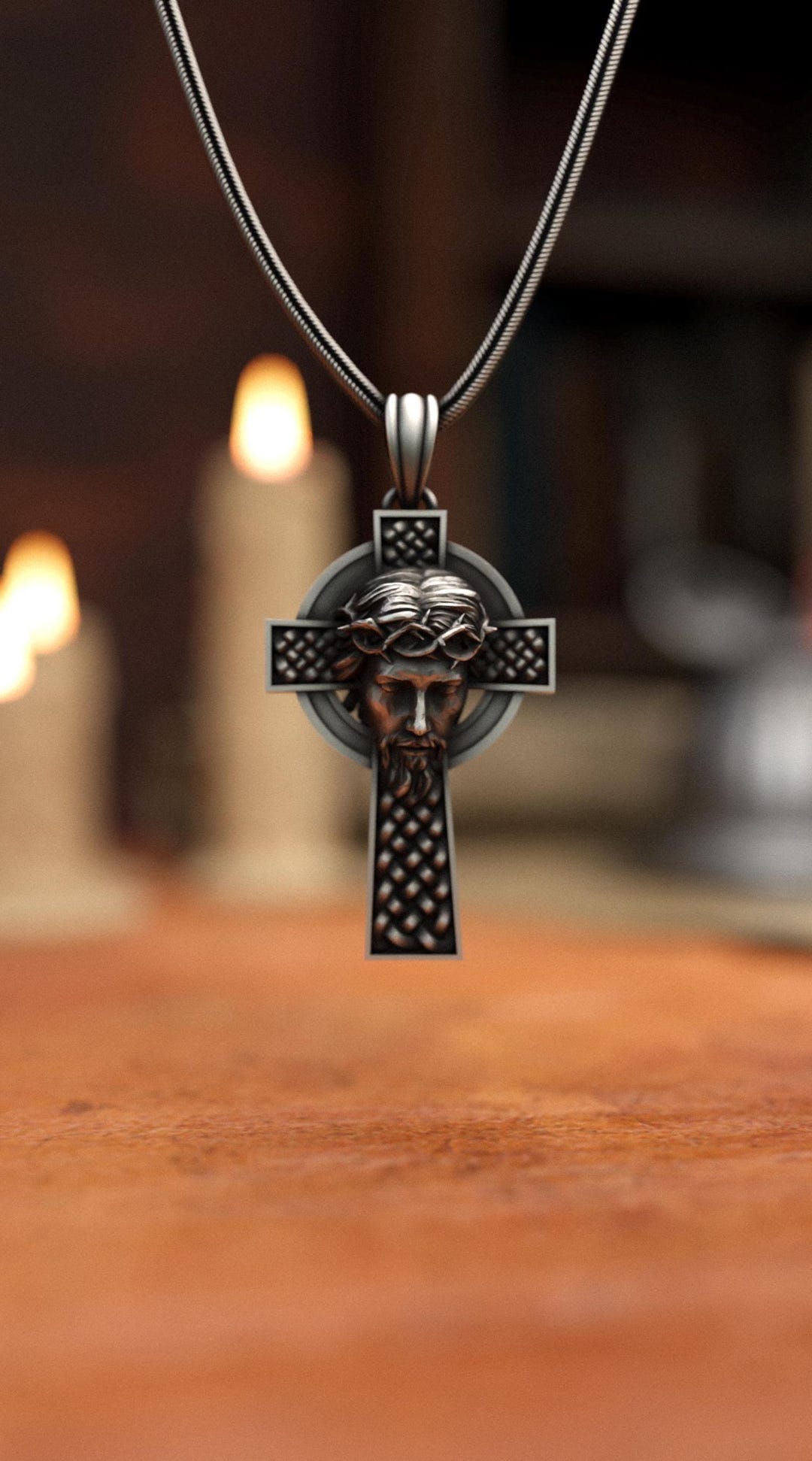 Silver Celtic Crucifix Necklace, Mens Religious Pendant, 925 Sterling ...