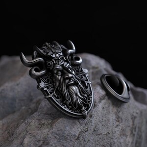 Viking Warrior Lapel Pin 925 Sterling Silver Norse God Head Pin With ...