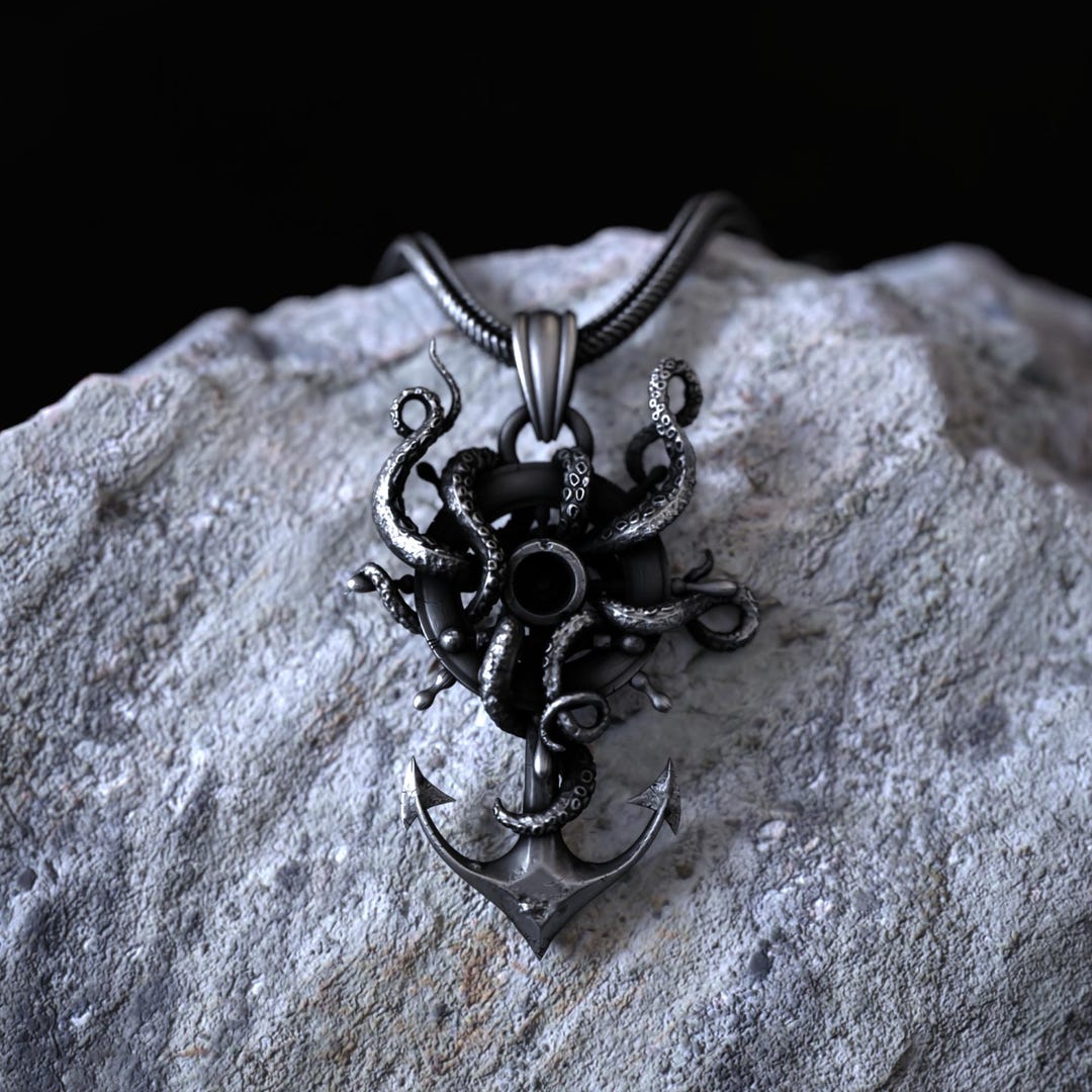 Nautical Octopus Tentacles and Anchor 925 Sterling Silver Pendant ...
