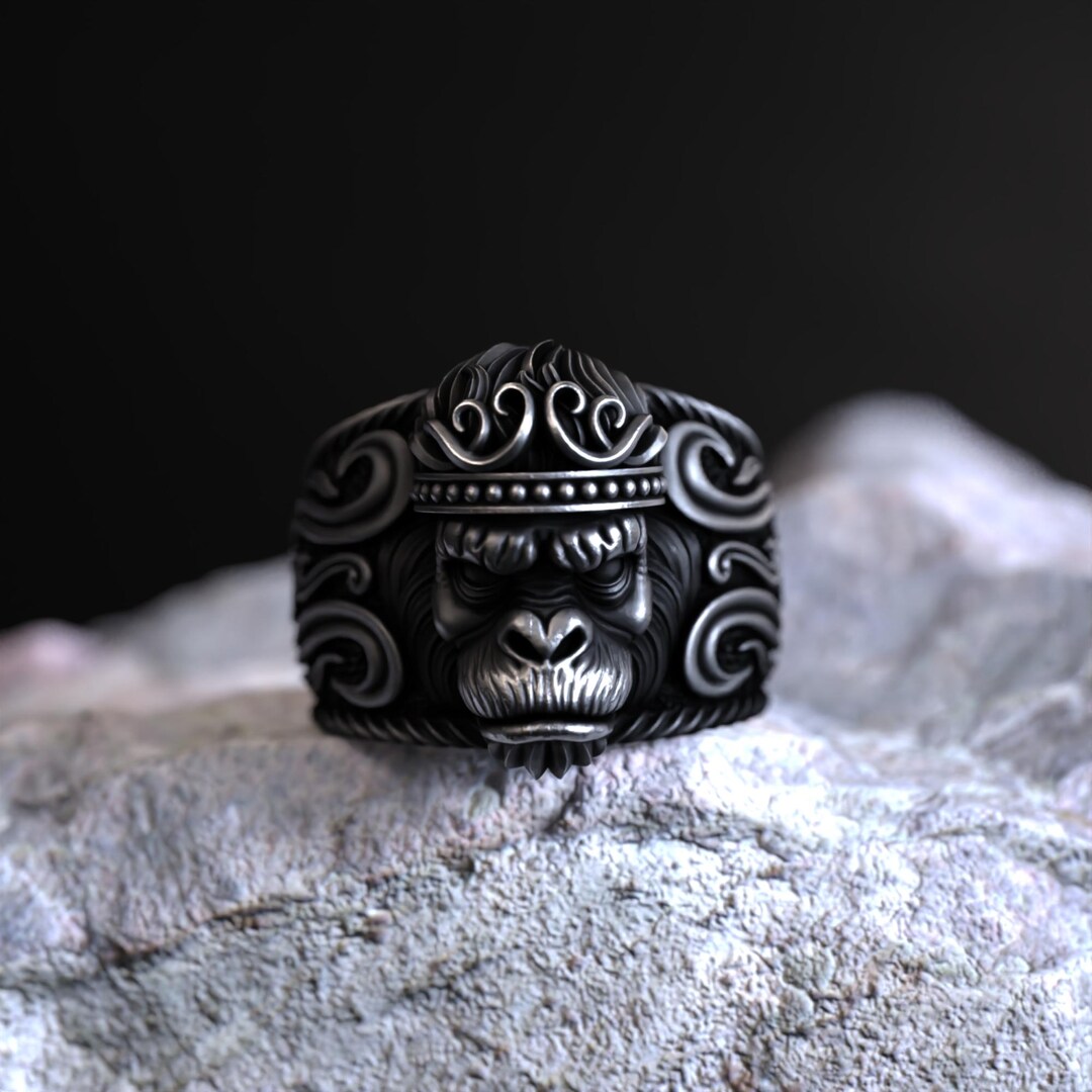 925 Sterling Silver King of Monkeys Ring, Handmade Primate Jewelry ...