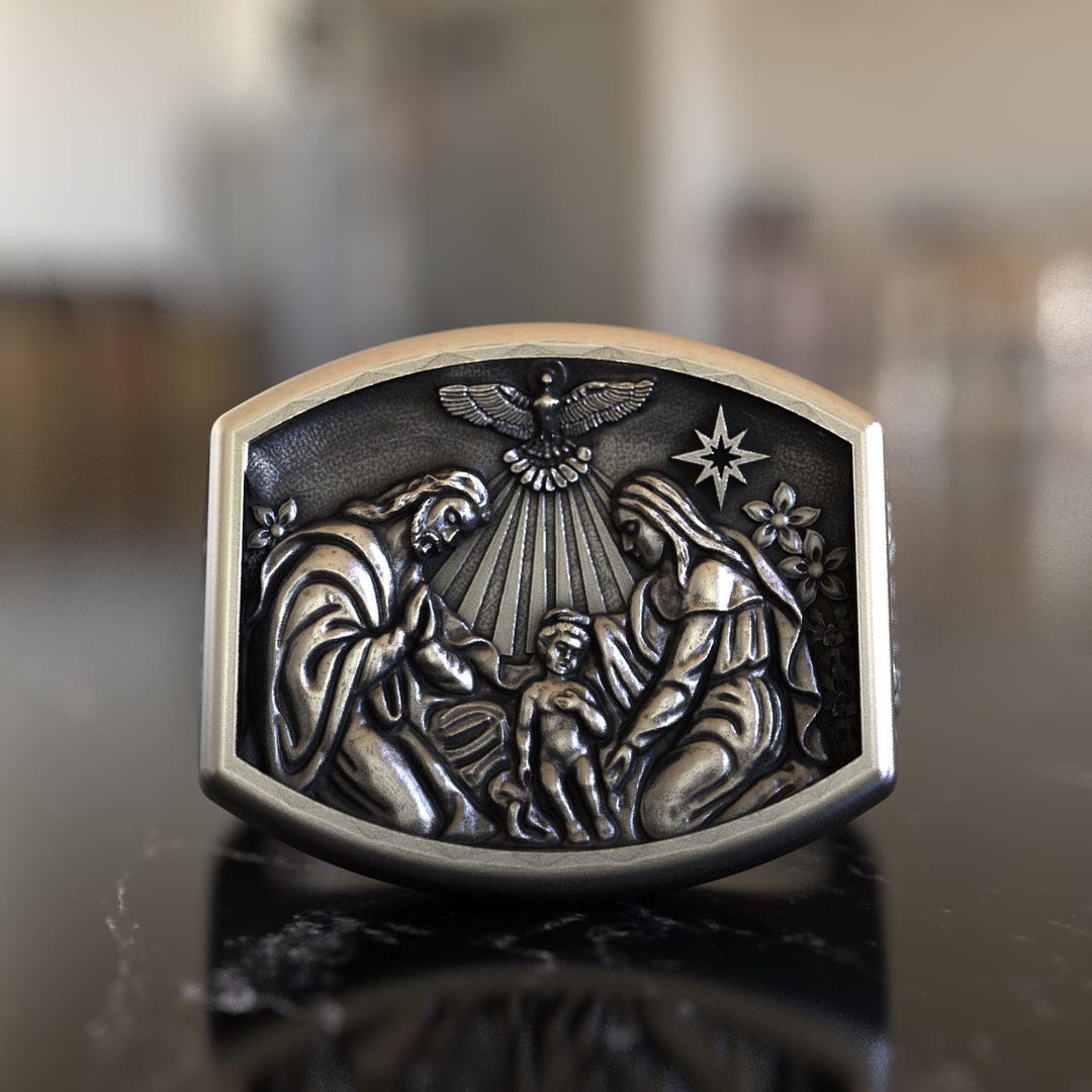 925 Sterling Silver Ring, Baby Jesus Nativity Scene, Star of Bethlehem ...