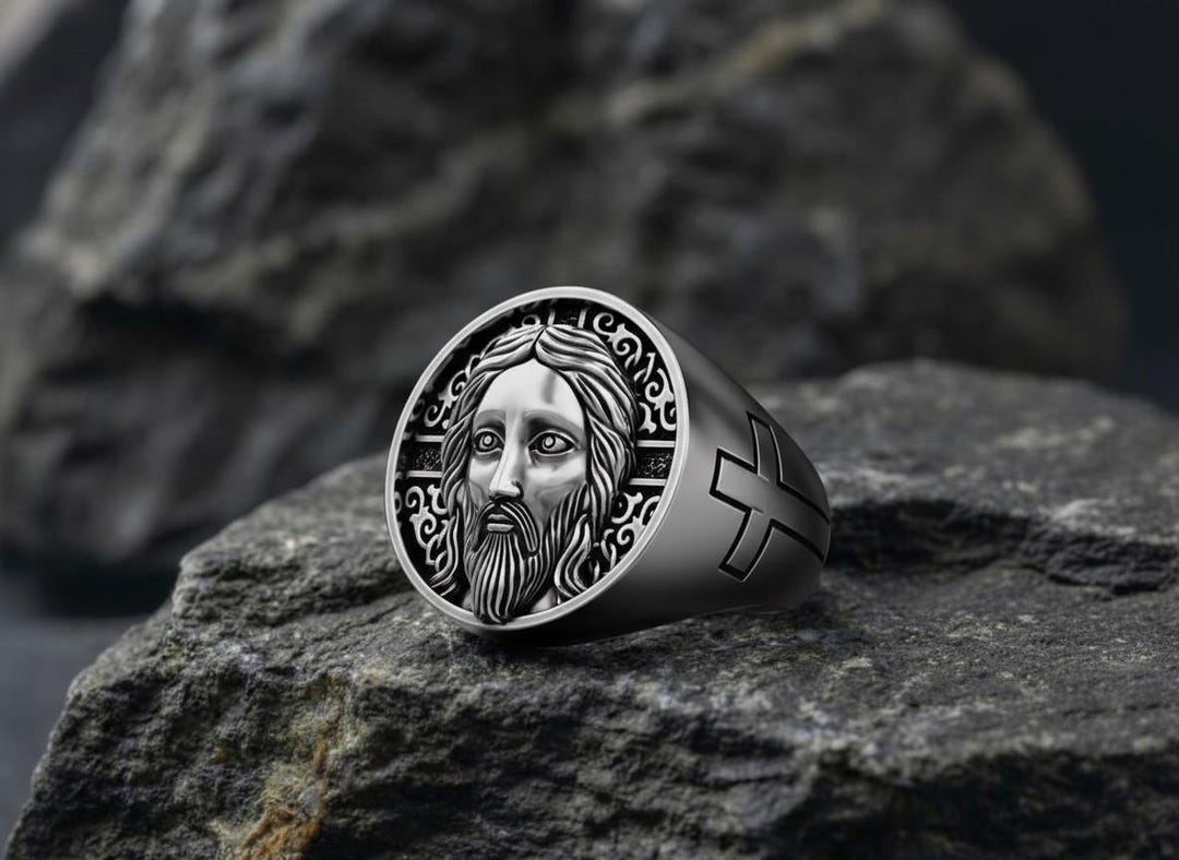 Jesus Christ Ring 925 Sterling Silver Oxidized Finish Religious Cross ...