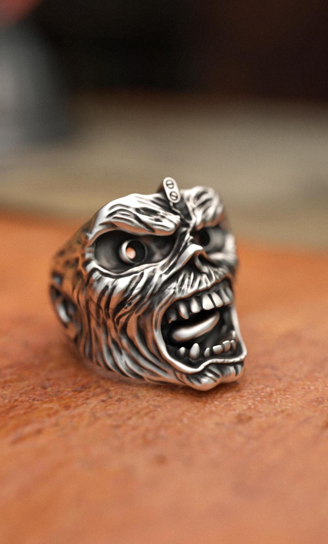 Iron Maiden Signet Ring, 925 Sterling Silver, Gemstone Eyes, Heavy ...