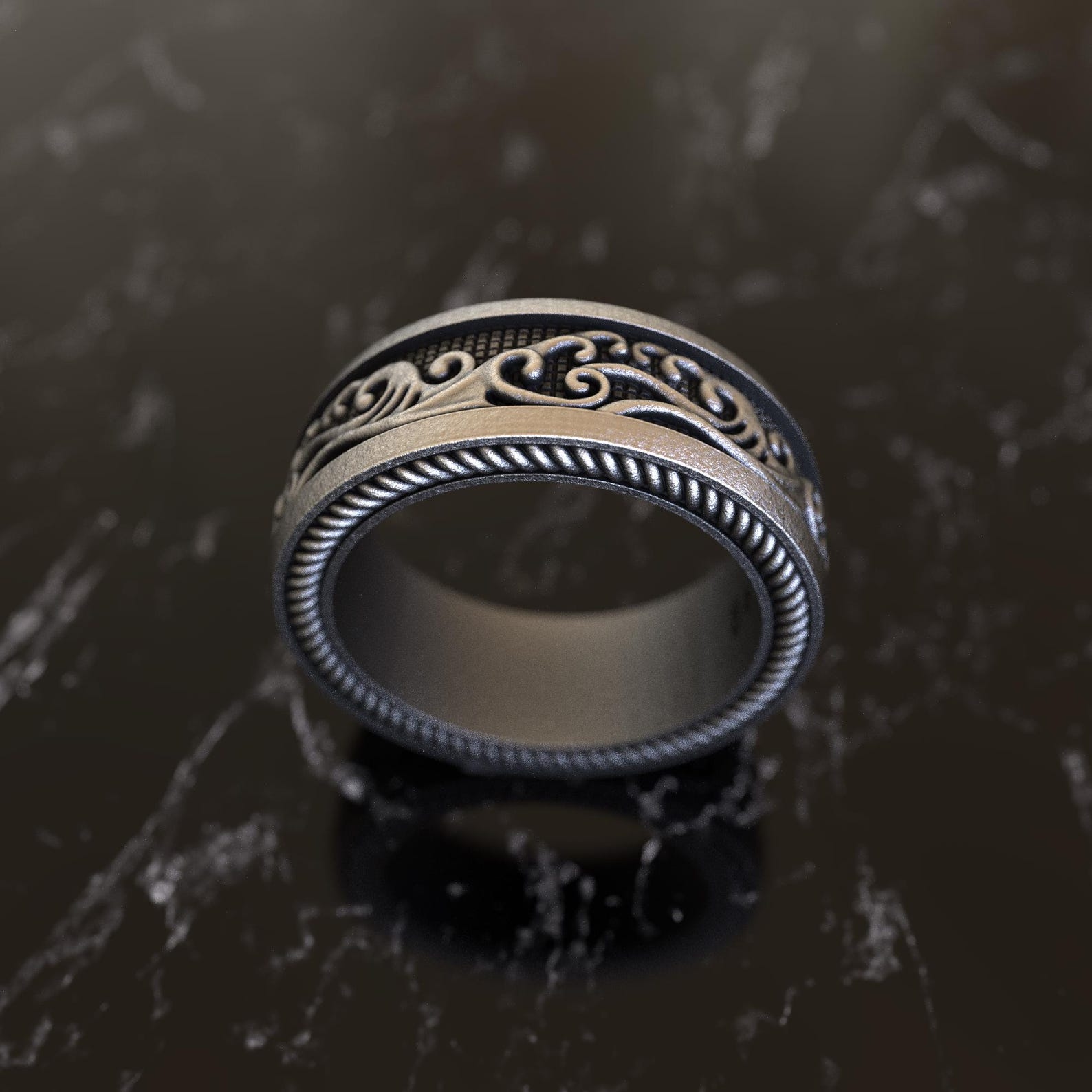 Elegant 925 Sterling Silver Band Ring Ornamental Vintage Floral Design ...