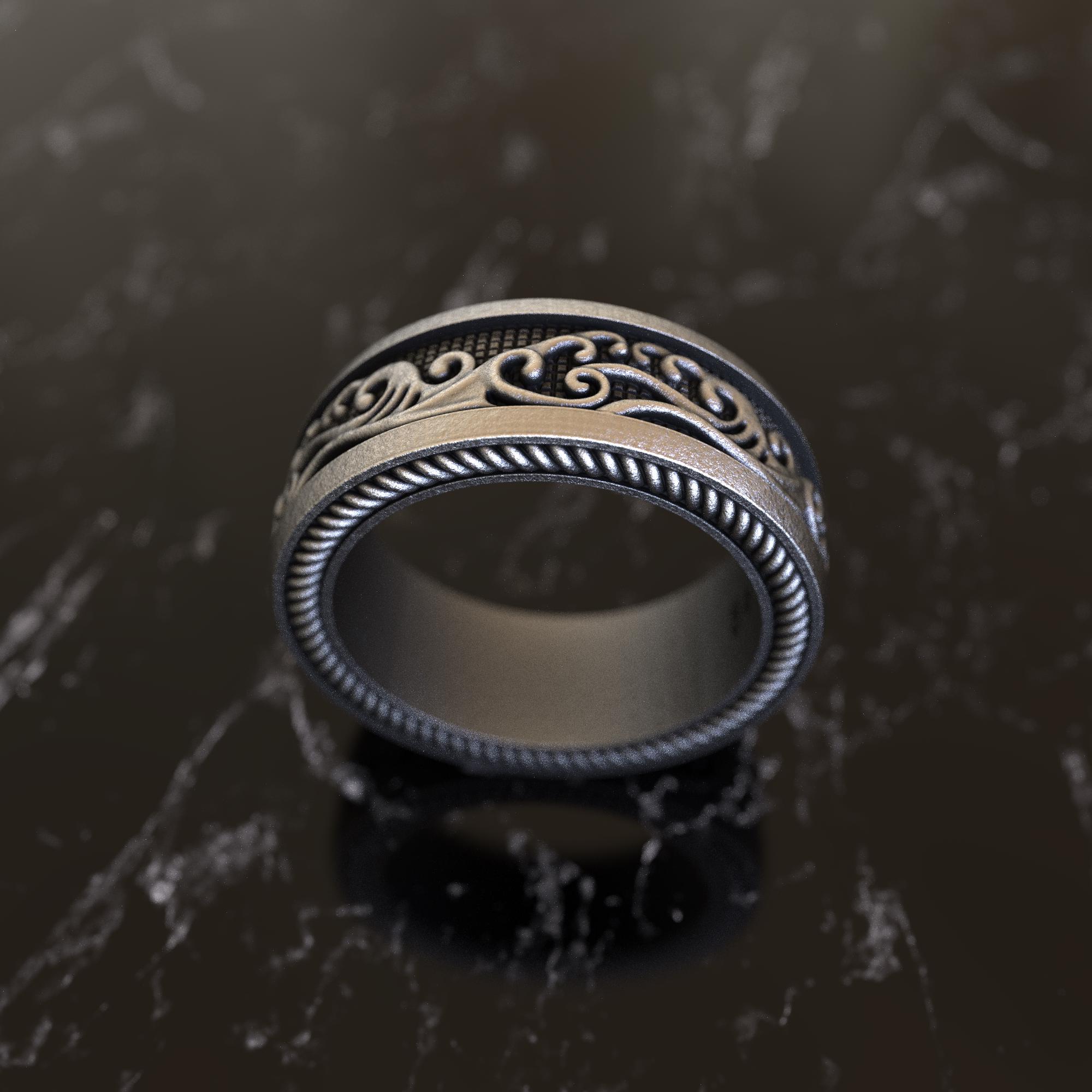 Elegant 925 Sterling Silver Band Ring Ornamental Vintage Floral Design ...