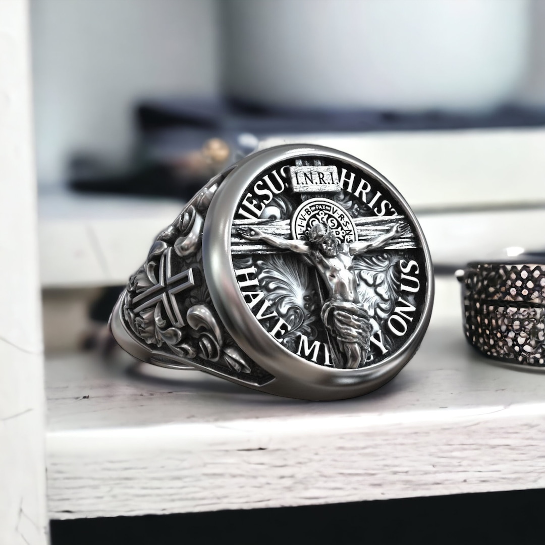 Jesus Christ Crucifixion Signet 925 Sterling Silver Catholic Cross ...