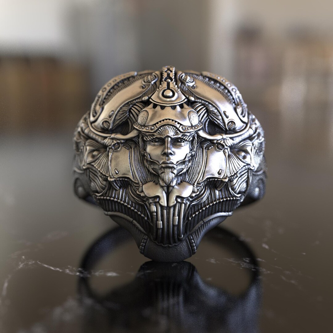 925 Sterling Silver Ring, Ring of Sheen Biomechanics Head Design ...