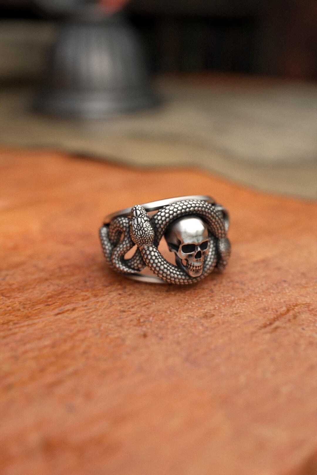 Double Headed Snake Skull Ring, 925 Sterling Silver, Gothic Unisex ...