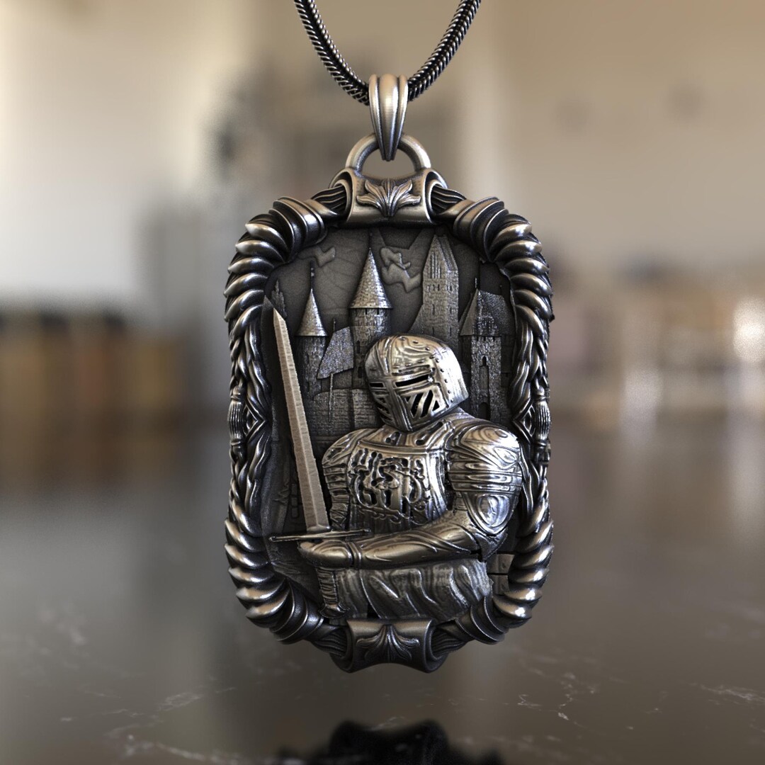 Medieval Knight Armor Castle Necklace 925 Sterling Silver Detailed ...